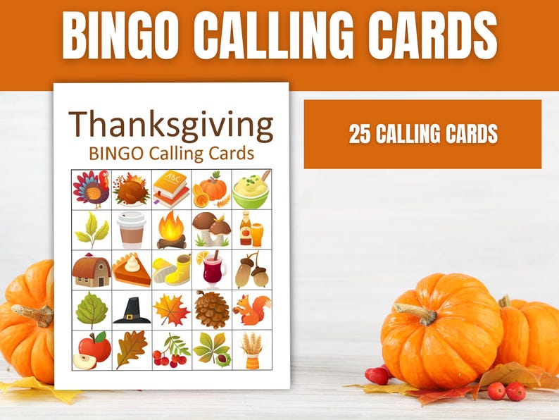 50 Printable Thanksgiving Bingo Cards Including Tokens + Calling Cards ...