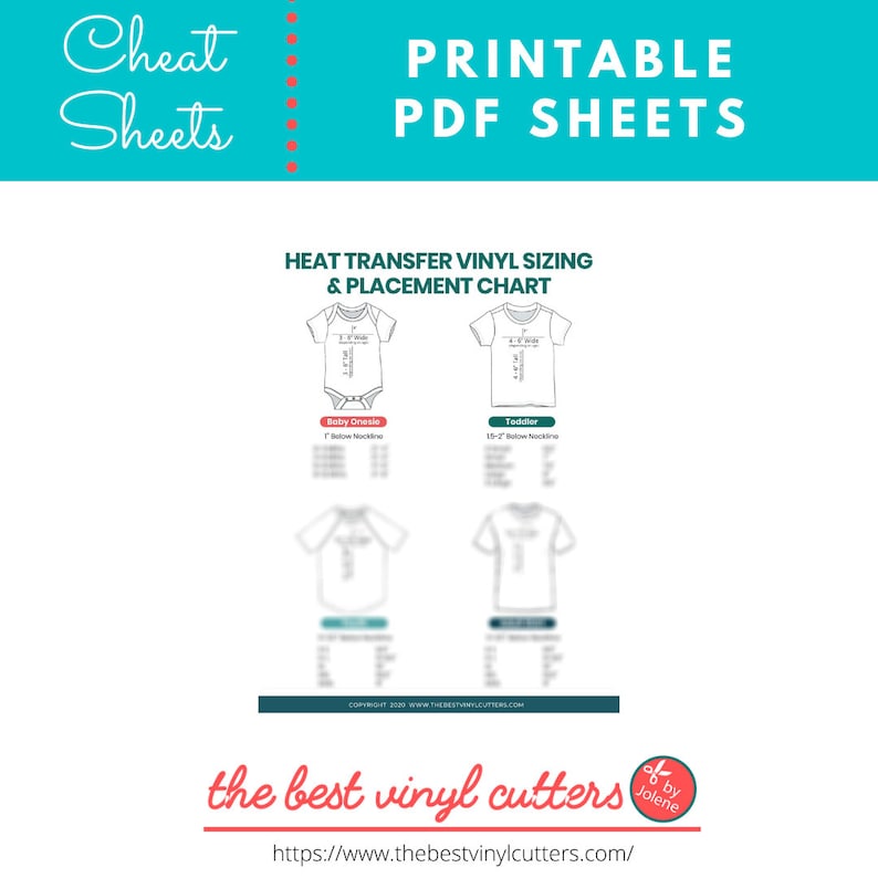 Printable Cheat Sheets for Sizing and Placement for Heat Transfer Vinyl ...