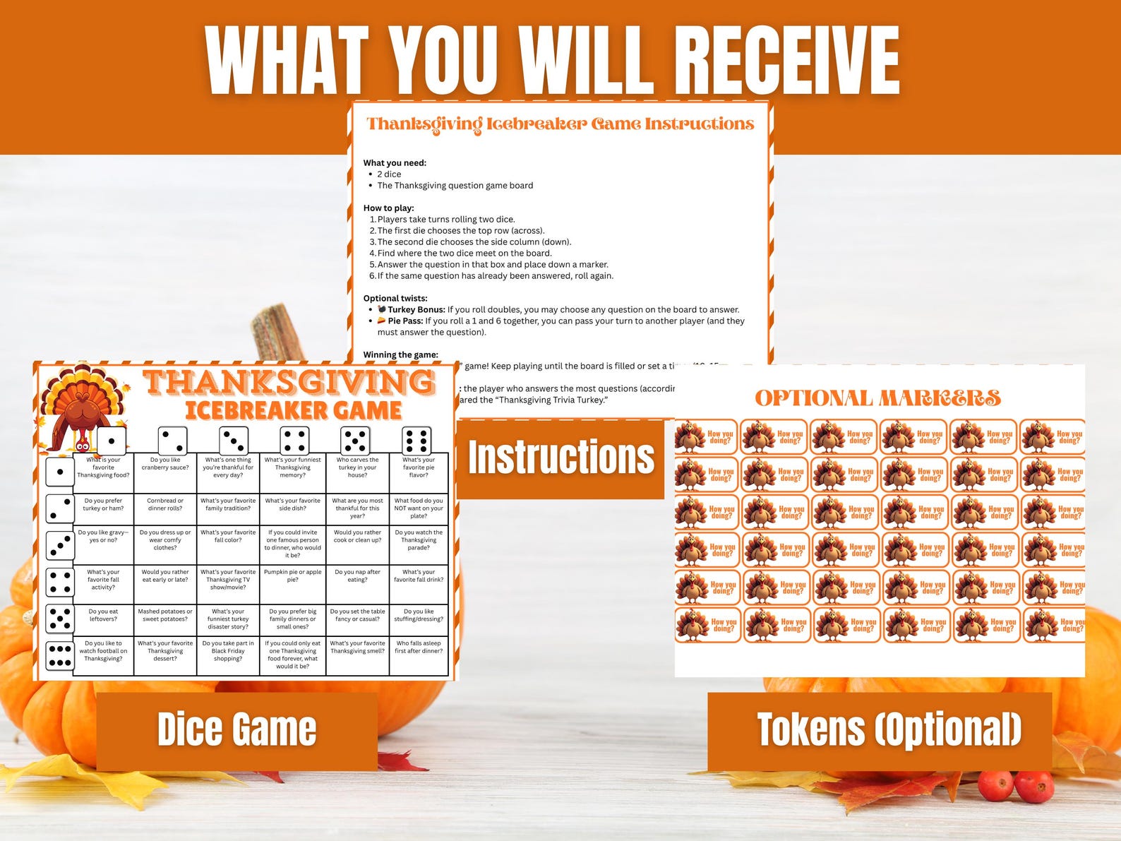 Printable Thanksgiving Ice Breaker Dice Game | Family Dinner Games for ...