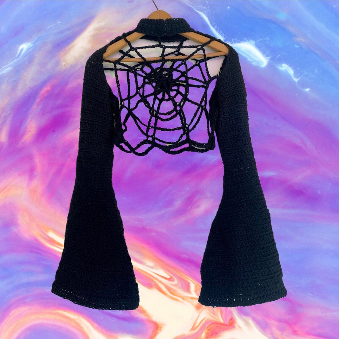 Handmade Crochet Spiderweb Cropped Bell Sleeve Custom Sweater - Etsy