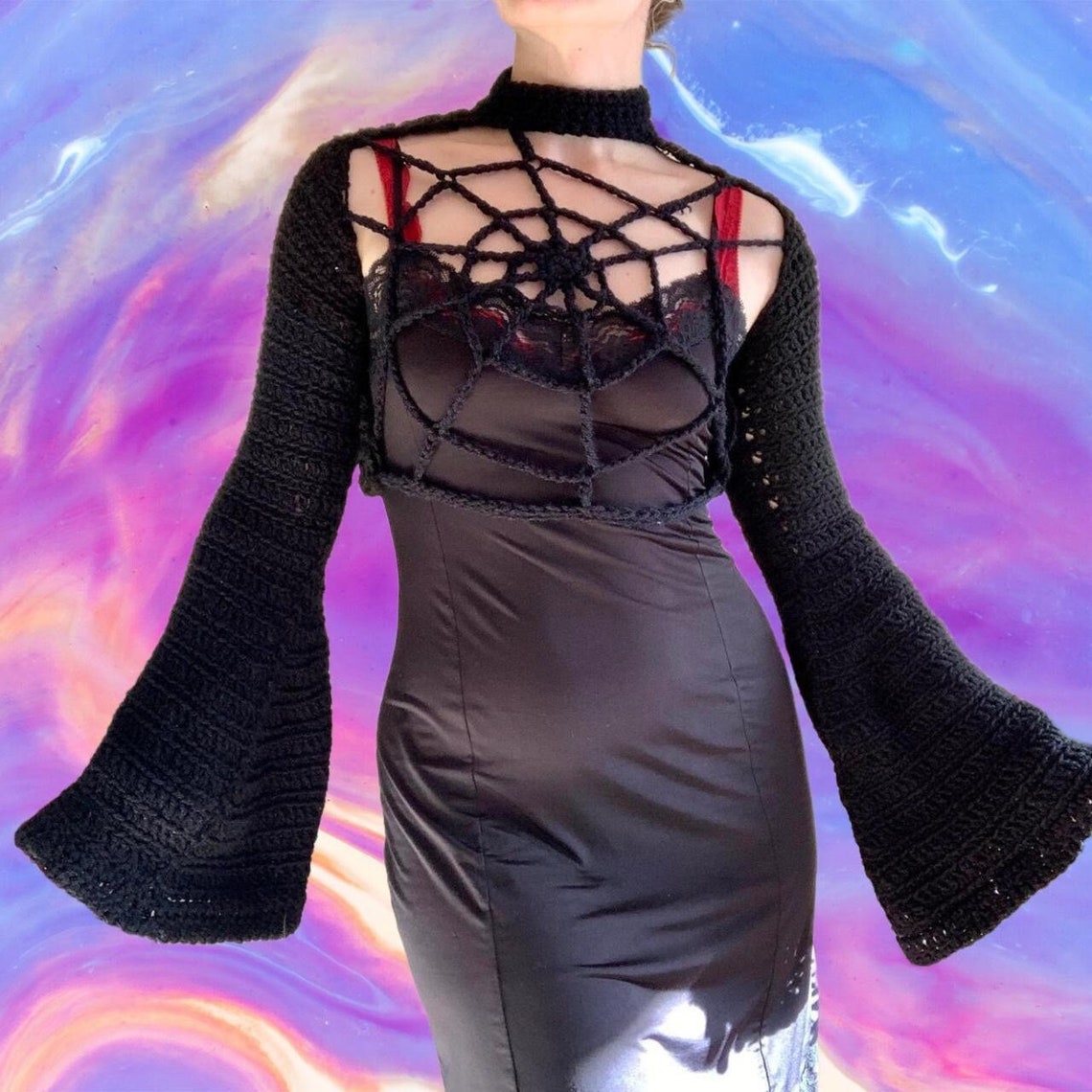 Handmade Crochet Spiderweb Cropped Bell Sleeve Custom Sweater - Etsy