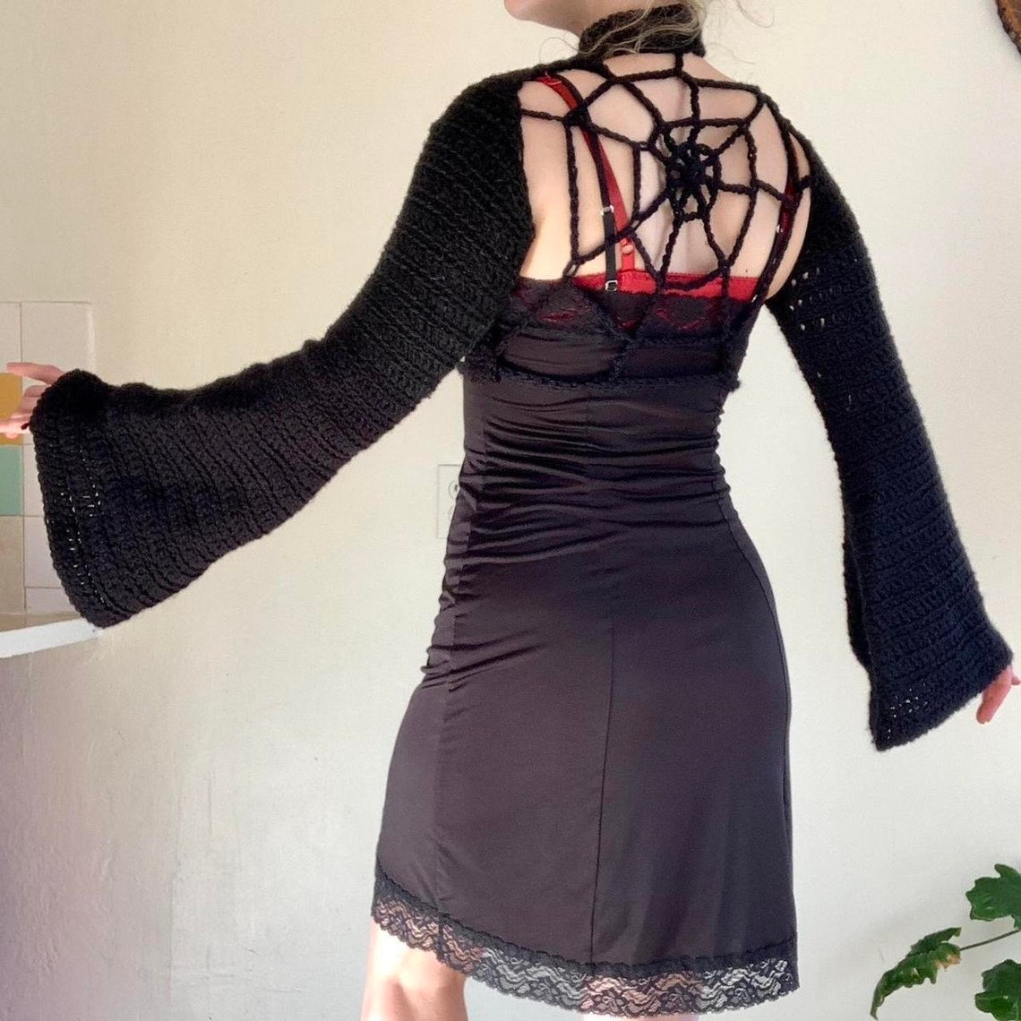 Handmade Crochet Spiderweb Cropped Bell Sleeve Custom Sweater - Etsy