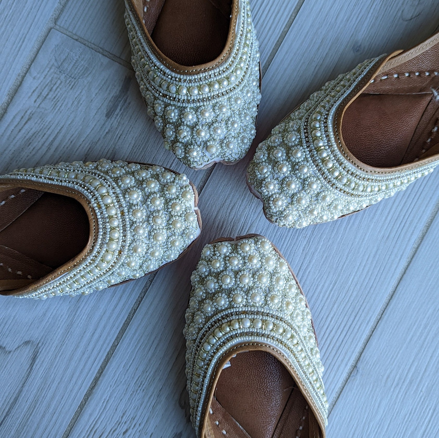Women's Handmade Pearl Shoes / Flats /wedding Shoes / Jutti / Khussa ...
