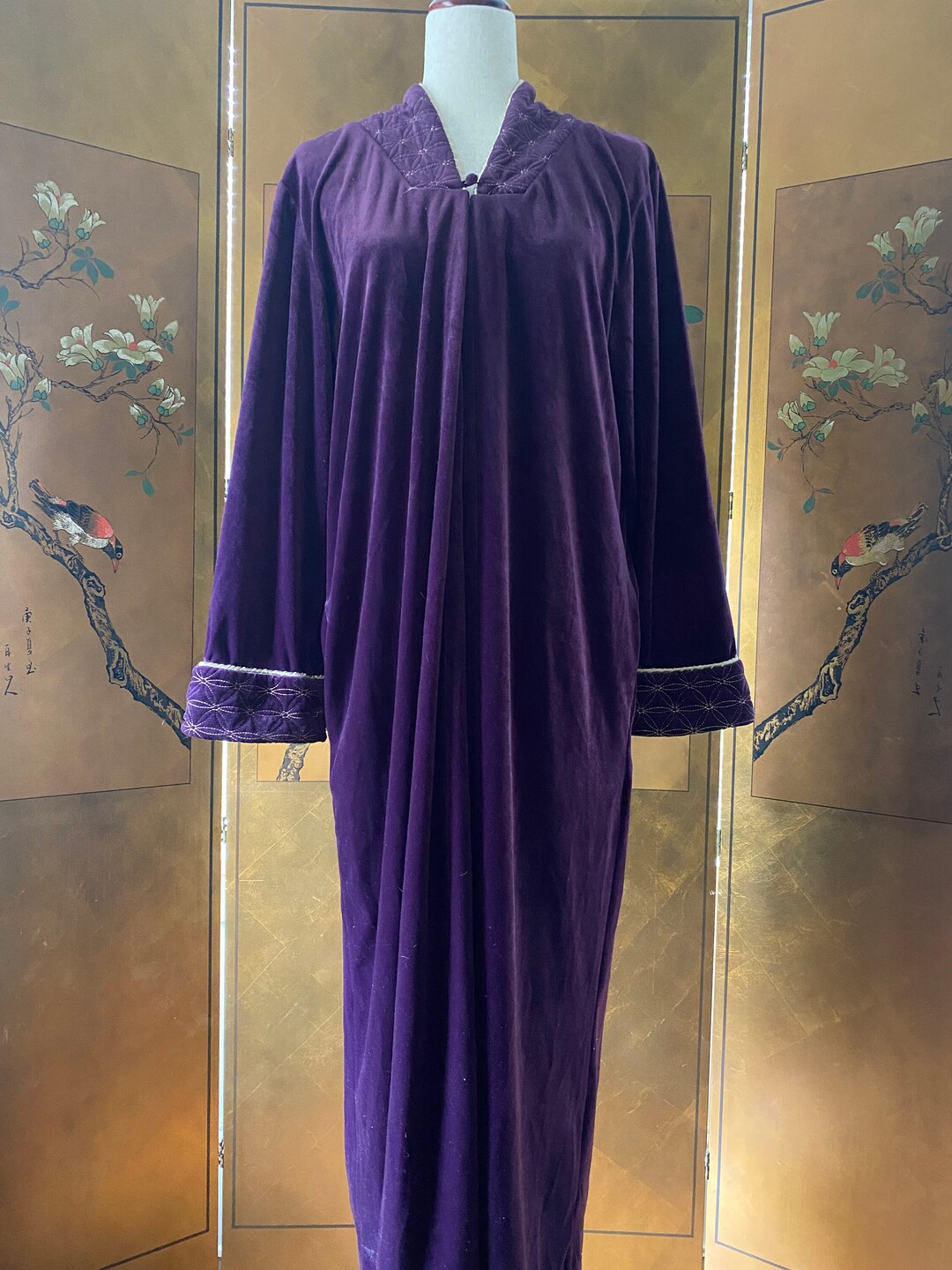 Vintage Velvet Robe in Purple With Gold Embroidery by Jasmine Rose ...