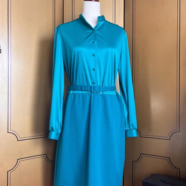Vintage Teal Belted Dress - Etsy