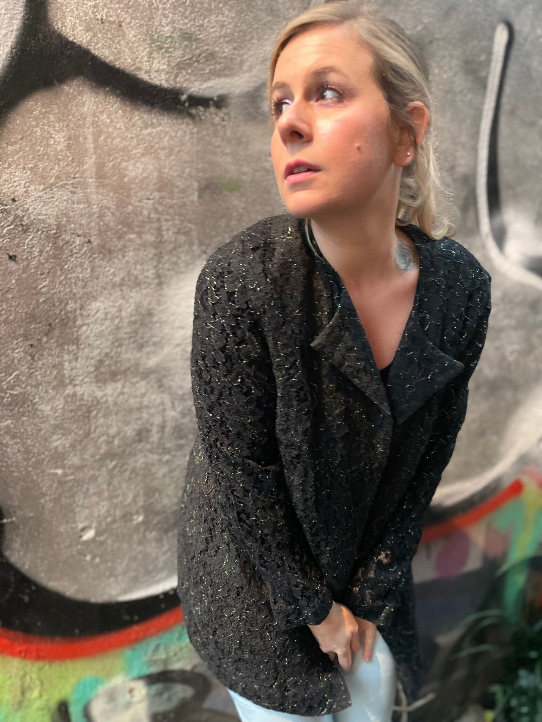 Edgar Vos Jacket in Black Macramé With Lurex Threads, Size 8 - Etsy