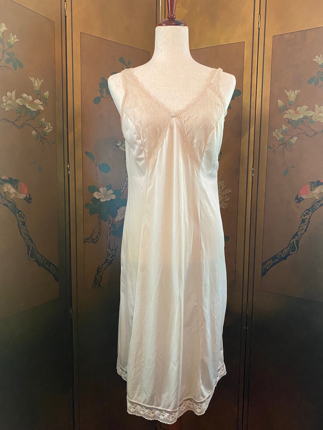 Vintage Triumph Nightgown Doreen in Nude With Lace, Size 10 - Etsy