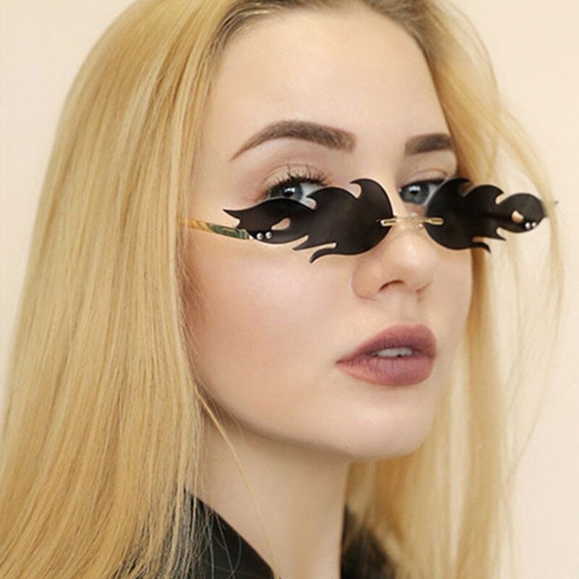 Fireflame Shaped Sunglasses For Women Men Rimless Wave Etsy