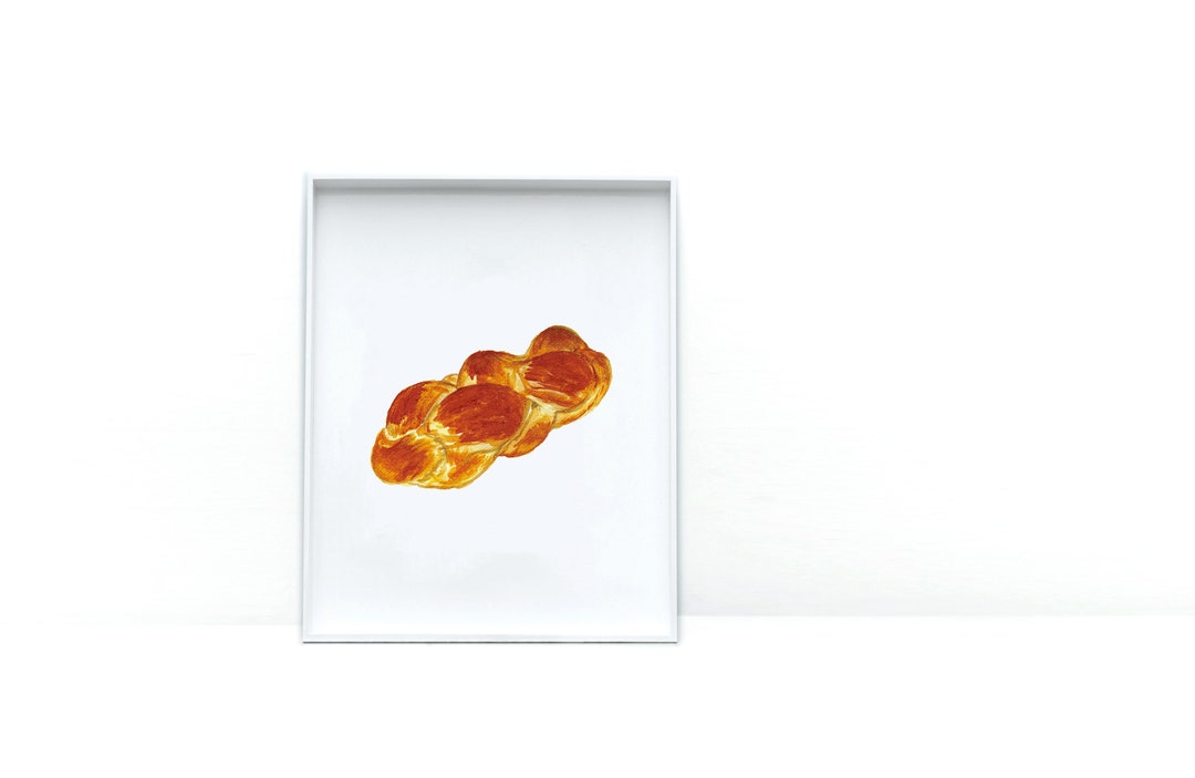 Art Prints for Food Lovers | Challah Bread Watercolor Print | Kitchen ...