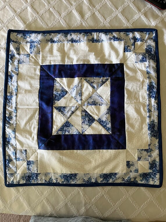 Blue and White Floral Table Topper - Etsy