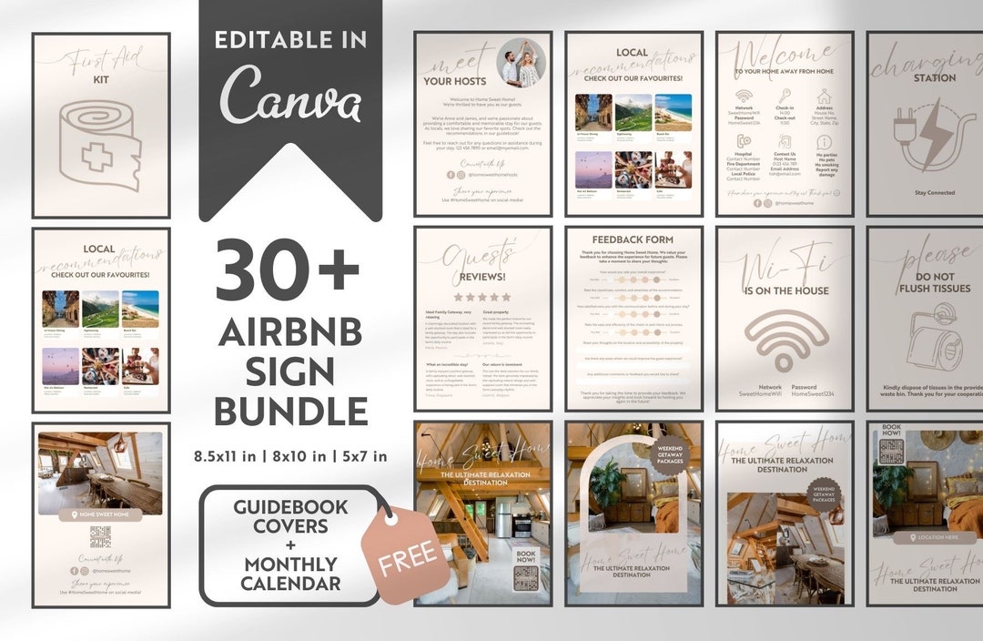 Airbnb Signs Canva Template, Rental Home Wall Signs, House Rules, Check ...