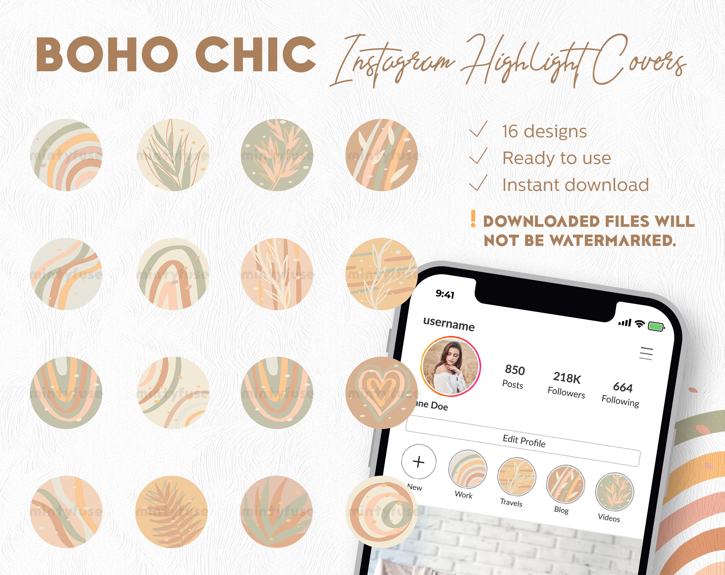 Boho Instagram Highlight Covers: Pastel Rainbow Plant Icons (digital ...