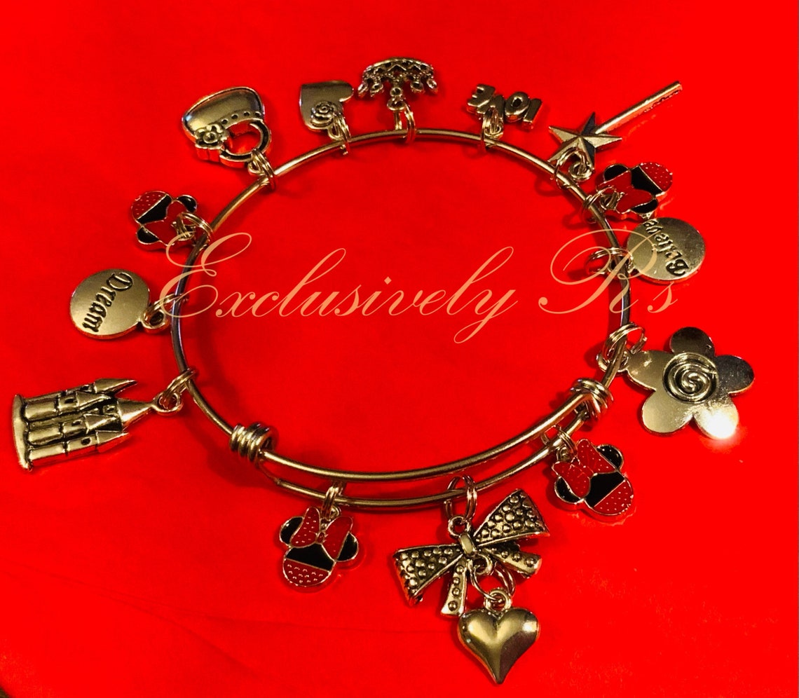 Disney Minnie Mouse Dream Charm Bangle 14 Charms!!! Disney World/Mickey ...