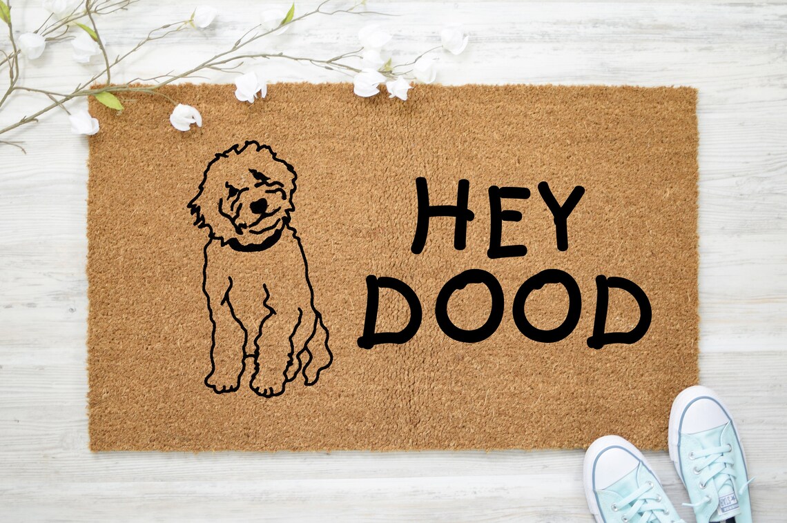 Hey Dood Funny Dog Doormat | Golden Doodle Welcome Mat | Gift for Dog ...