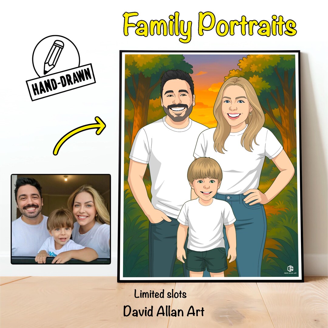 Custom Family Drawing From Photo • Hand-drawn Portrait • Personalized ...