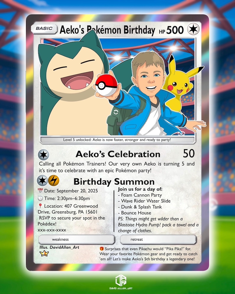 Custom Pokemon Card Invitation for Kid Birthday, Personalized Birthday ...
