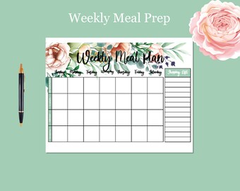 Weekly Meal Plan Printable Watercolour Template - Etsy