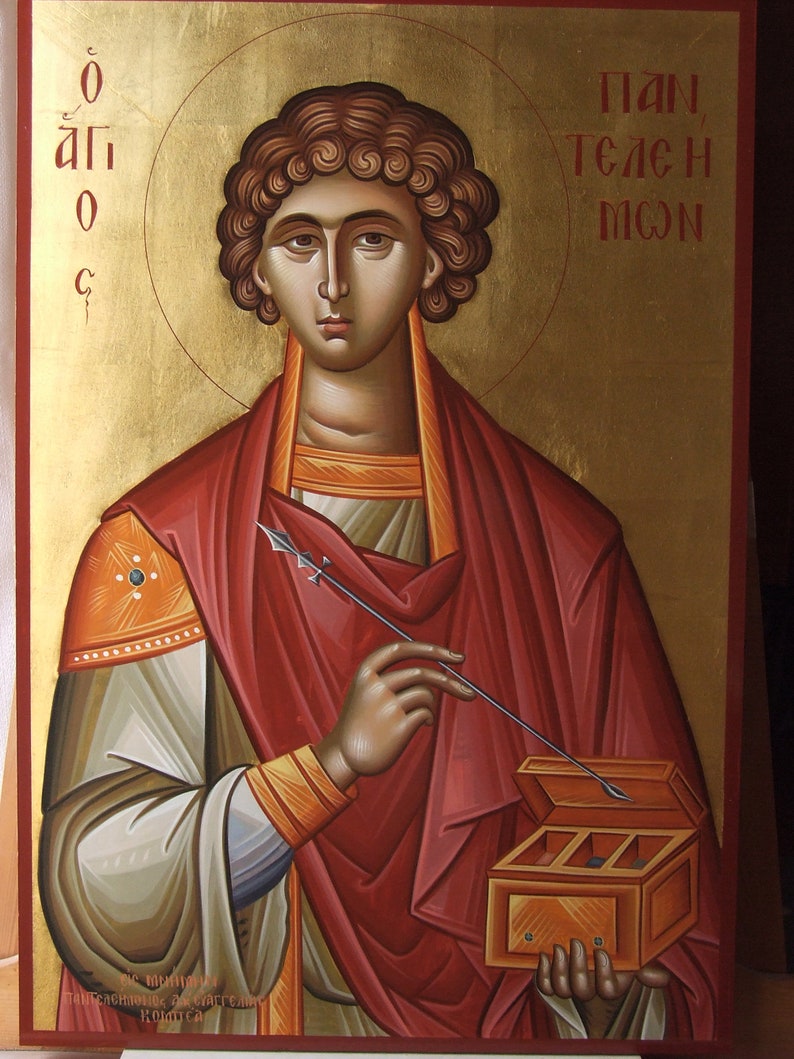 Byzantine Painted Icon of Saint Panteleimon,agios Panteleimonon,sfantul ...