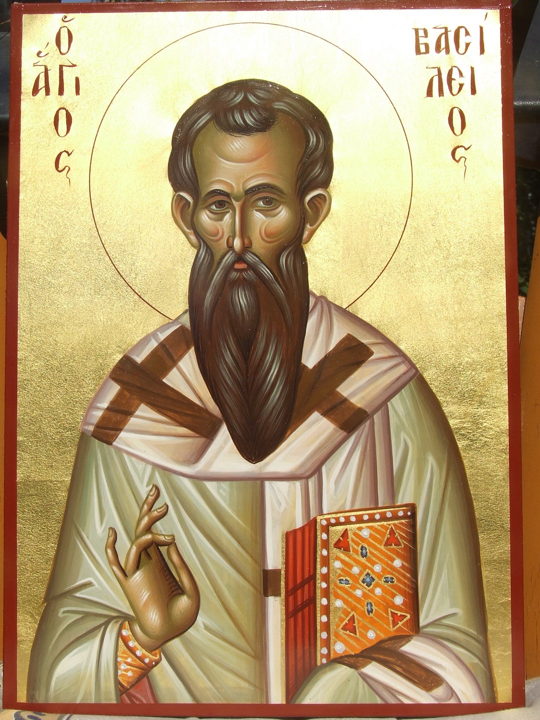Byzantine Painted Icon Saint Basil of Caesarea,agios Vasilios,sfantul ...