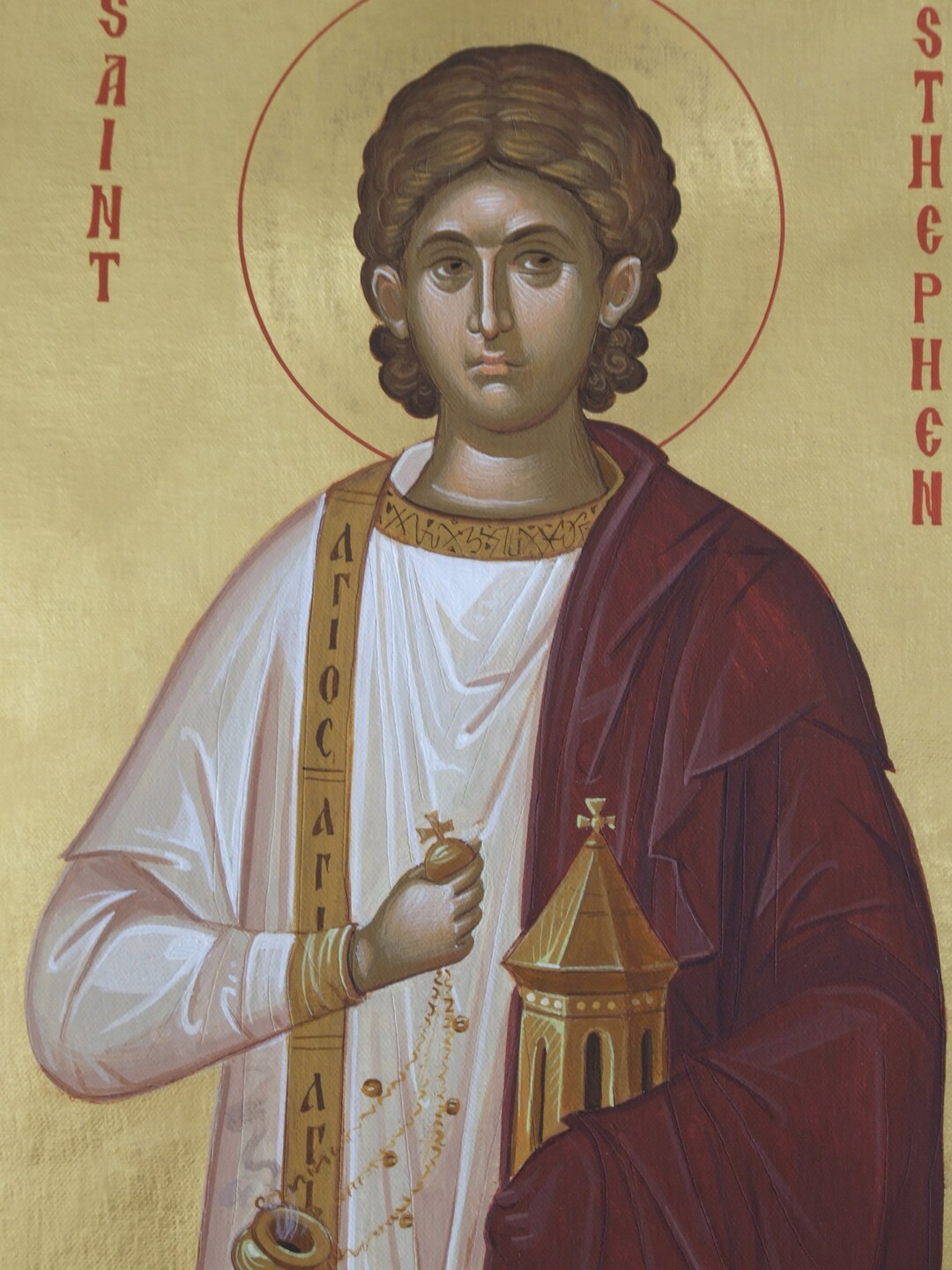 Byzantine Painted Icon Saint Stephen,sfantul Stefan,agios Stefanos ...