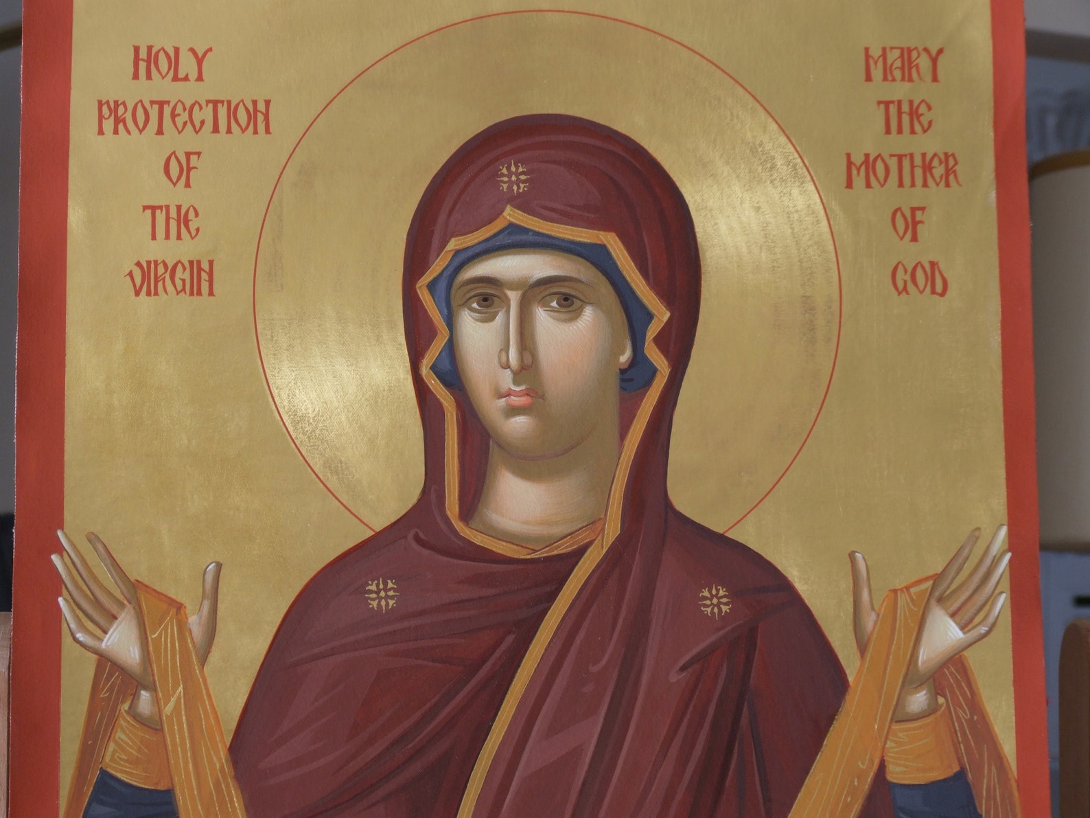 Byzantine Painted Icon Holy Protection of the Virgin Mary the Mother of ...