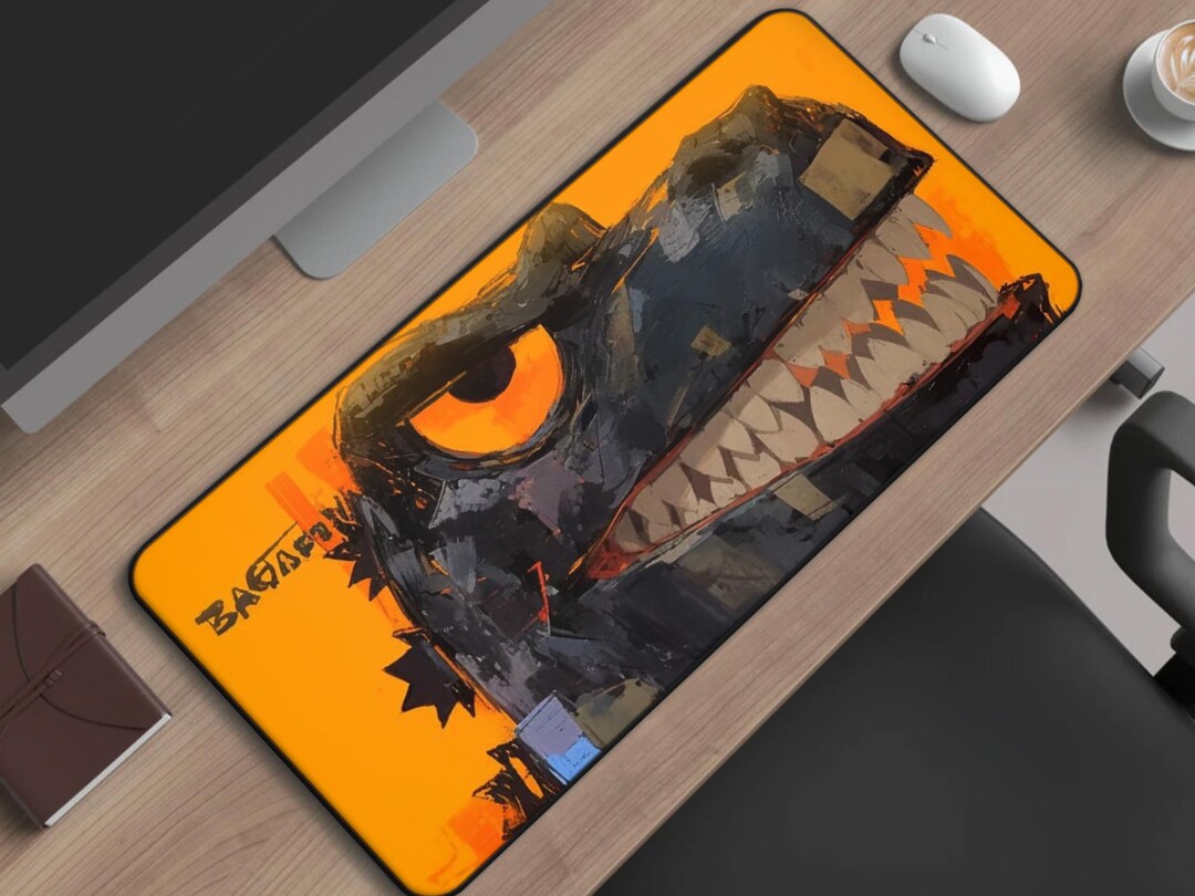 Godzilla Head Desk Mat Mouse Pad Black Godzilla Close up Orange ...