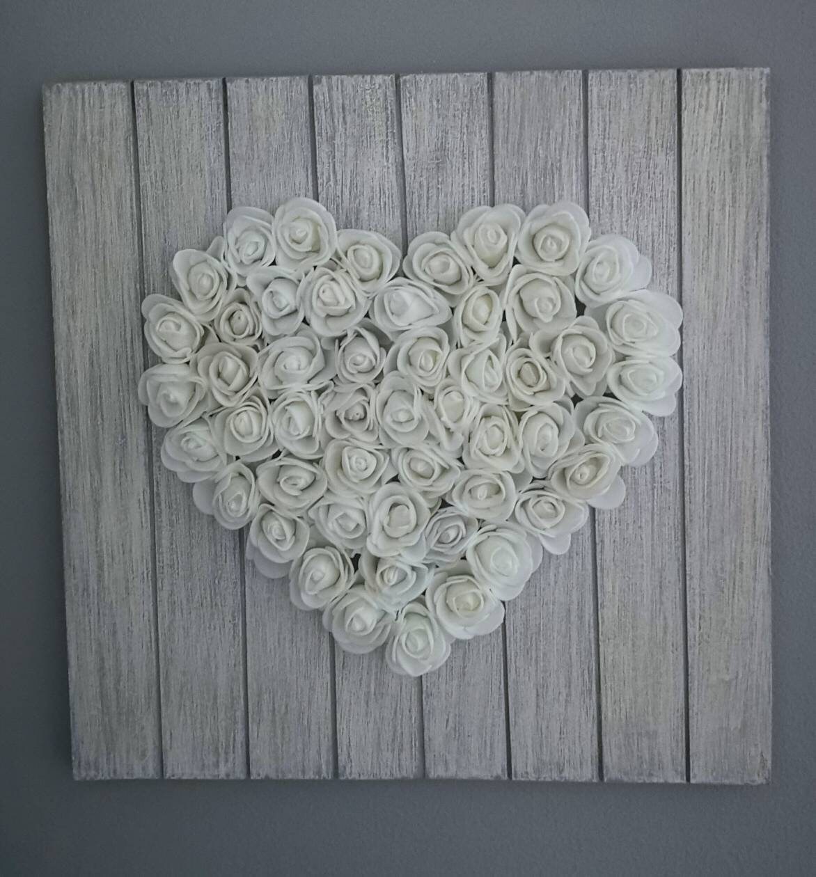 Wooden Hanging Rustic Shabby Chic Foam Rose Heart Plaque Grey | Etsy