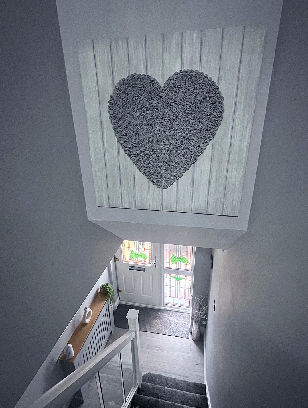 Wooden Hanging Rustic Shabby Chic Foam Rose Heart Plaque Grey Home ...