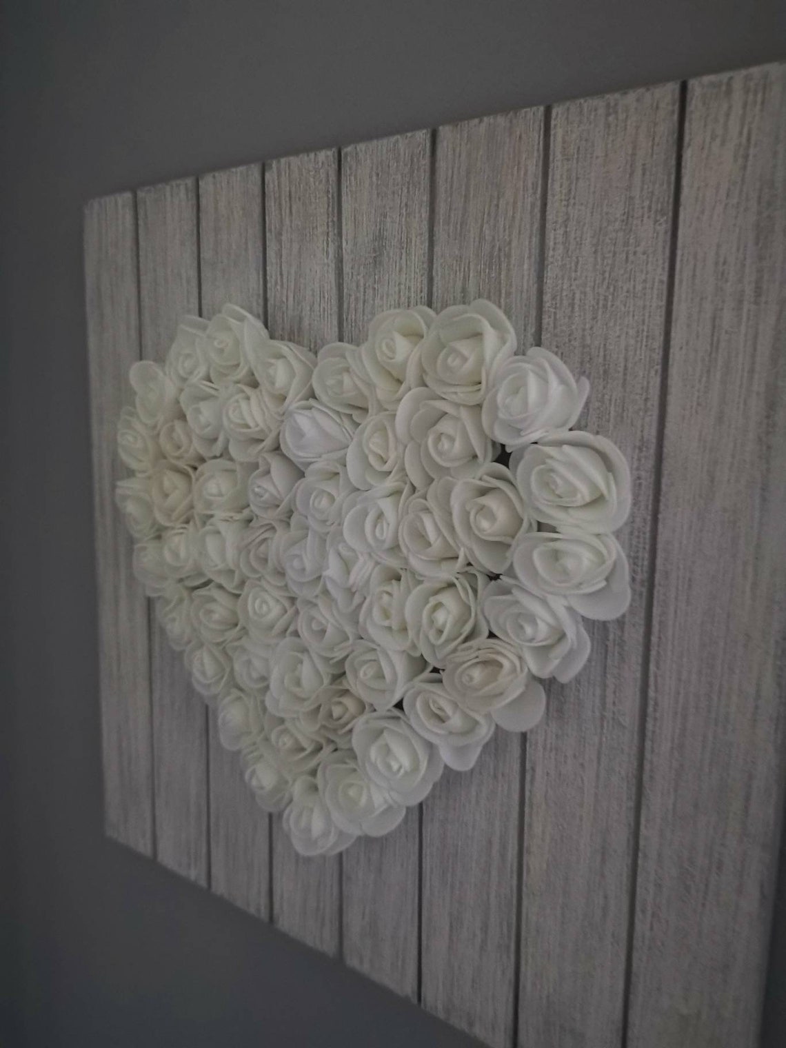 Wooden Hanging Rustic Shabby Chic Foam Rose Heart Plaque Grey | Etsy