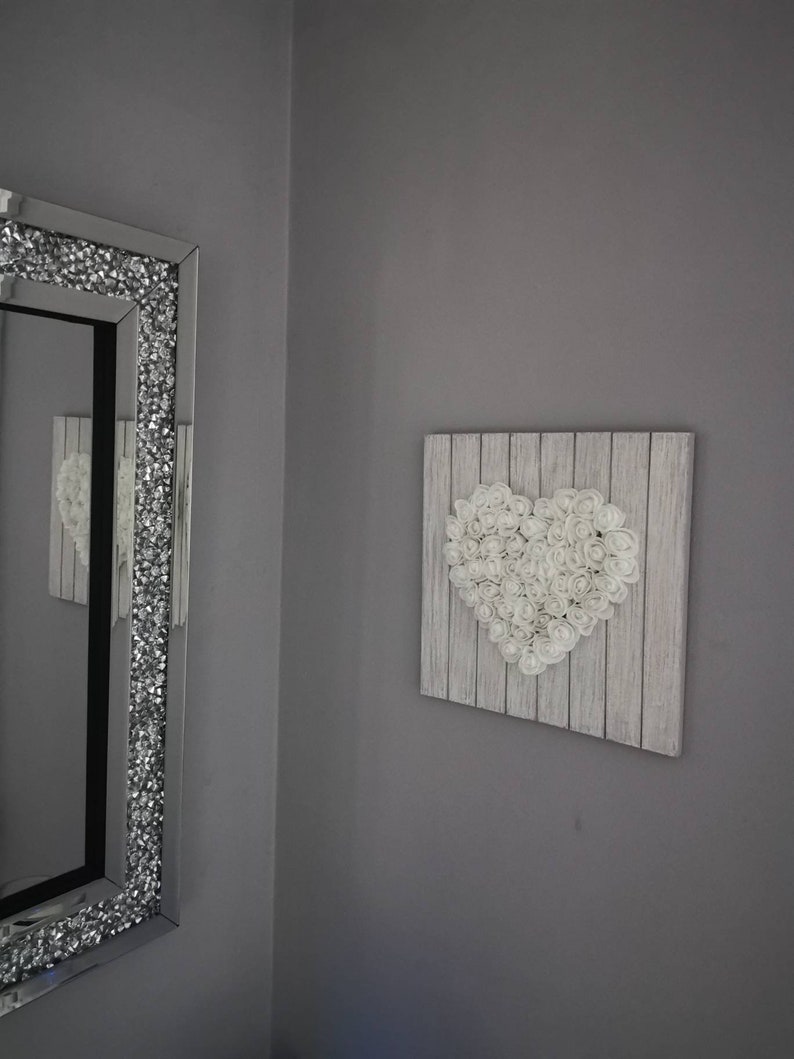 Wooden Hanging Rustic Shabby Chic Foam Rose Heart Plaque Grey | Etsy