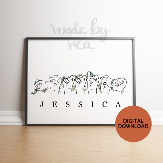 Custom Name Word Print ASL SASL Sign Language Florals | Etsy