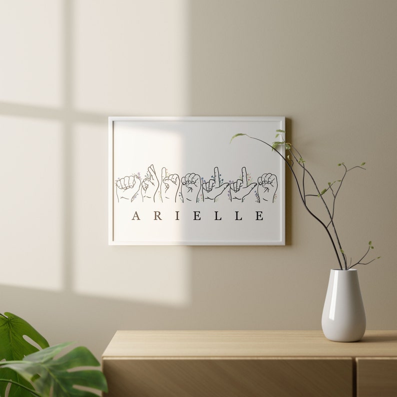 Custom Name Word Print ASL SASL Sign Language Florals | Etsy