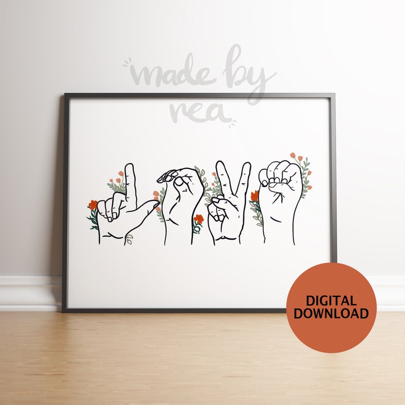 Custom Name Word Print ASL SASL Sign Language Florals | Etsy