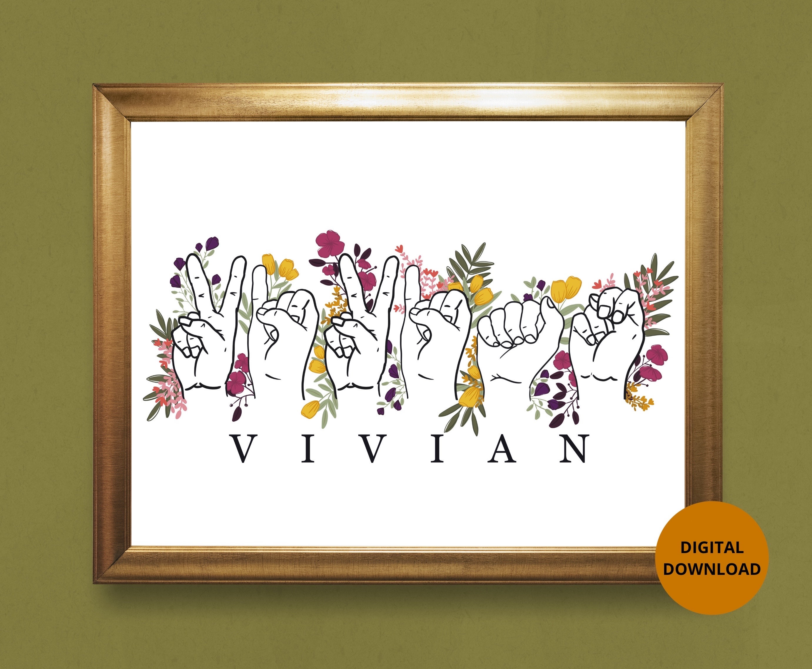 Custom Name Word Print - ASL, SASL, Sign Language, Florals, Nursery ...