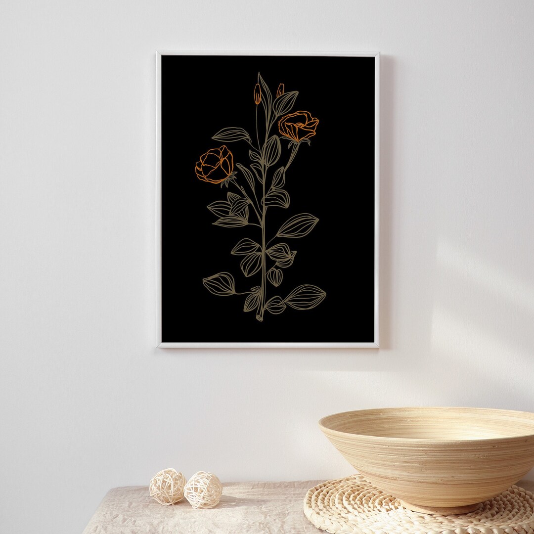 Orange Flower Line Art - Line Art, Floral, Botanicals, Nature, Boho ...