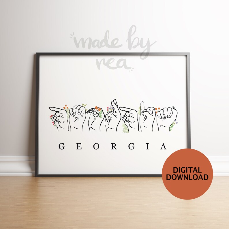 Custom Name Word Print ASL SASL Sign Language Florals | Etsy