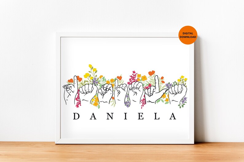 Custom Name Word Print - ASL, SASL, Sign Language, Florals, Nursery ...