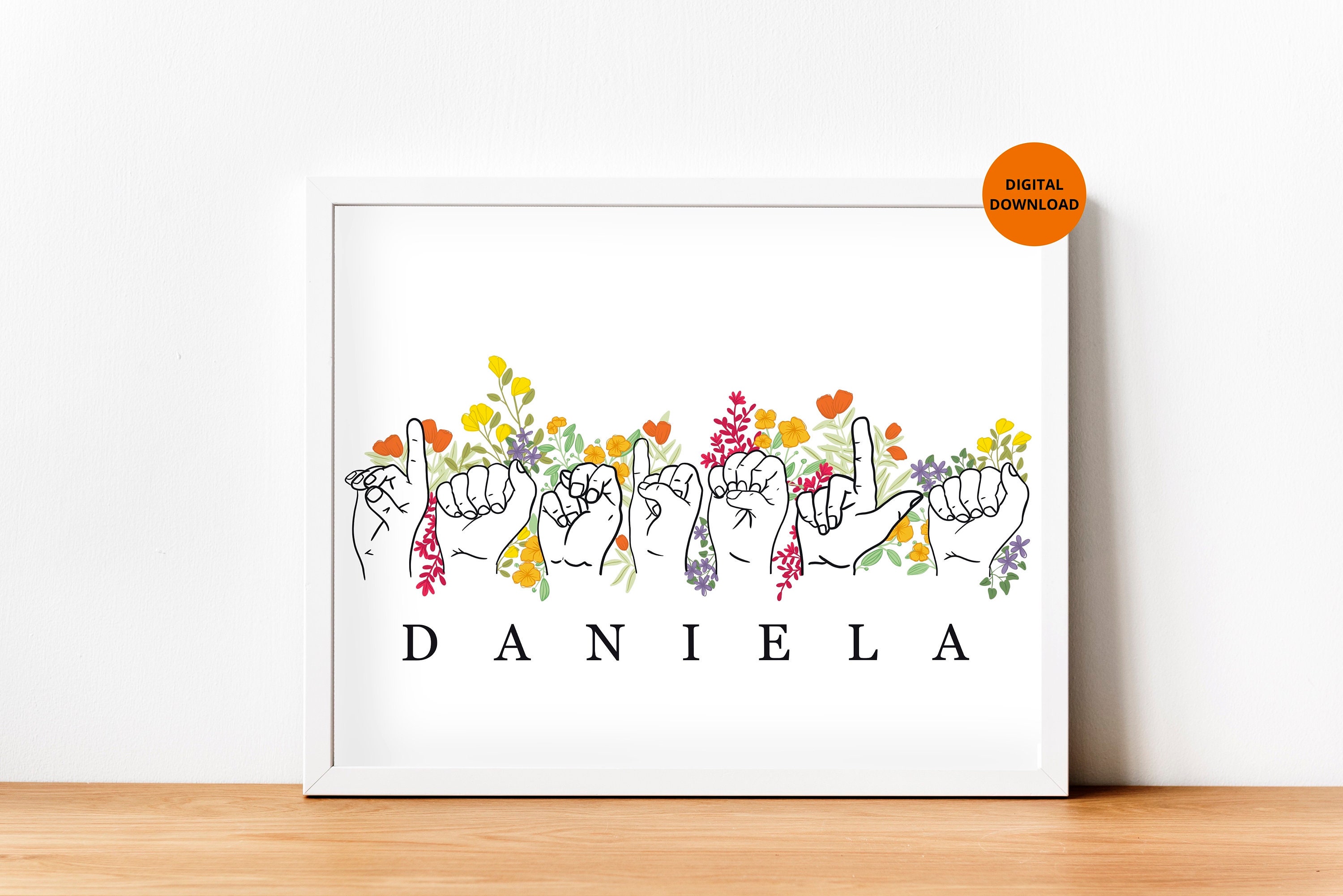 Custom Name Word Print - ASL, SASL, Sign Language, Florals, Nursery ...