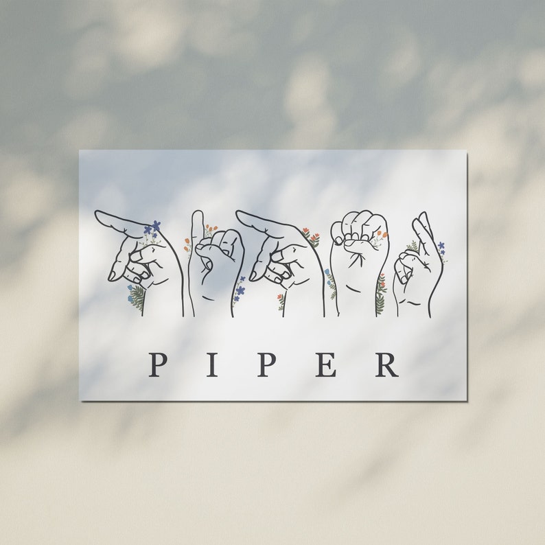 Custom Name Word Print ASL SASL Sign Language Florals | Etsy