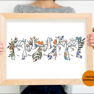 Custom Name Word Print - ASL, SASL, Sign Language, Florals, Nursery ...