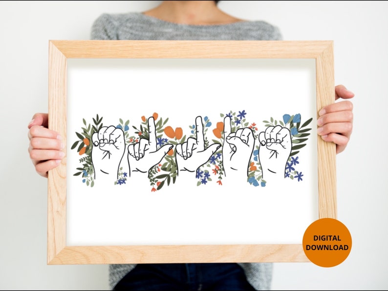 Custom Name Word Print - ASL, SASL, Sign Language, Florals, Nursery ...