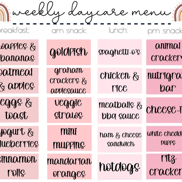 Daycare Menu - Etsy