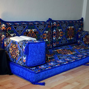Oriental Floor Seating Sofa Blue Fabric Cushions Turkish Home Decor ...