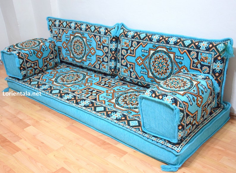 Oriental Floor Seating Sofa Turquoise Fabric Cushion Turkish - Etsy