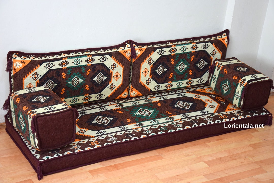 Oriental Seating Sofa Floor Brown Fabric Cushion Turkish Home Decor ...