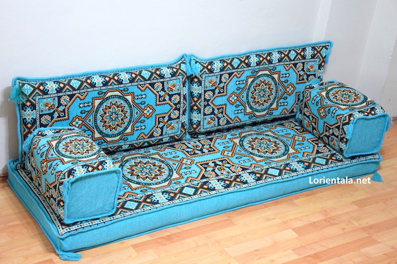 Oriental Floor Seating Sofa Turquoise Fabric Cushion Turkish - Etsy