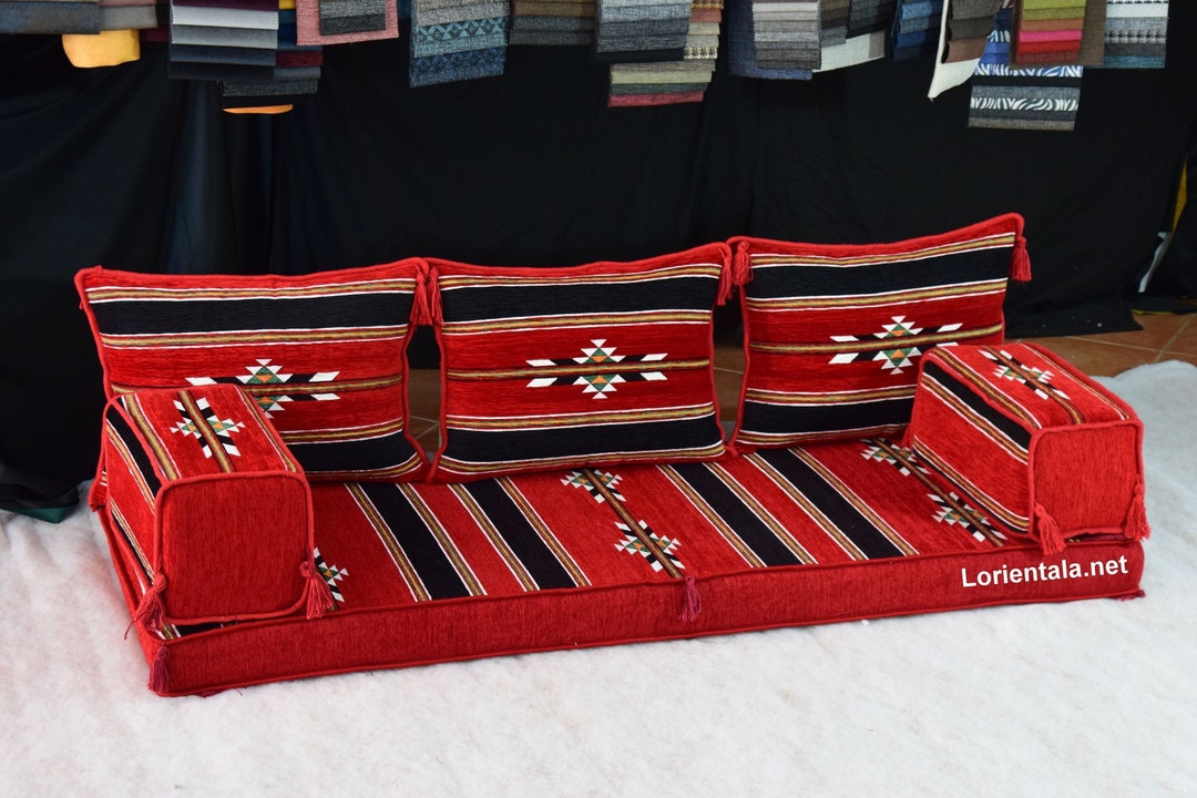 Red & Black Arabic Floor Sofa: Majlis Jalsa Oriental Couch - Etsy