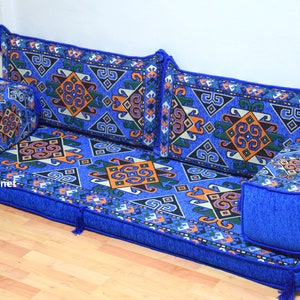 Oriental Floor Seating Sofa Blue Fabric Cushions Turkish Home Decor ...