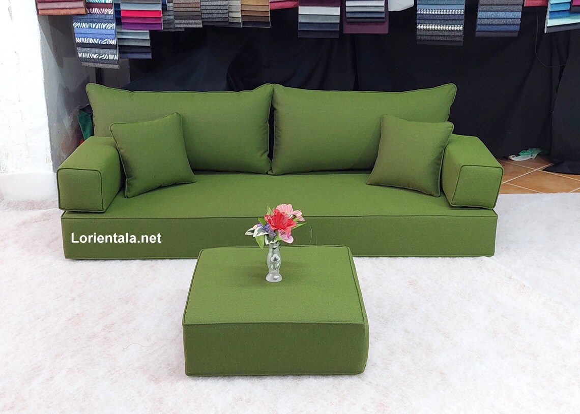 8'' Thick Linen Green Color Floor Sofa Living Room - Etsy
