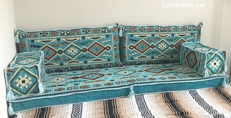 L Shape Turquoise Floor Seating Sofa Set Cushions Turkish | Etsy